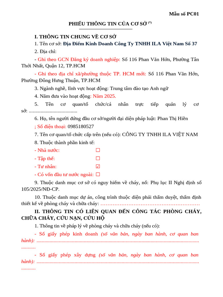 Mẫu Số Pc01-Ila Hcm37 | PDF