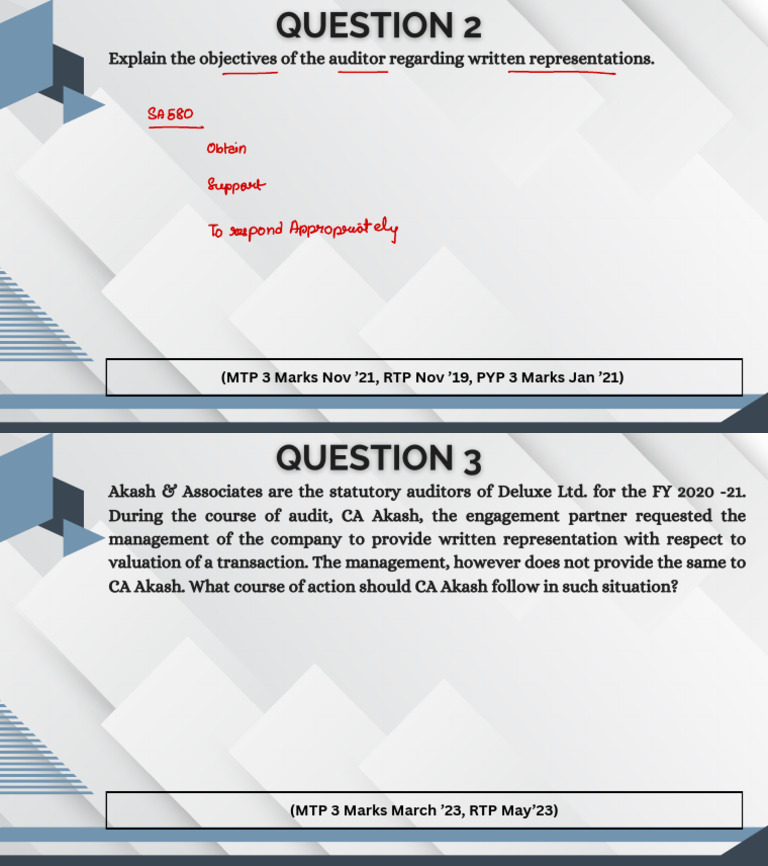 Auditor Objectives for Written Representations | PDF