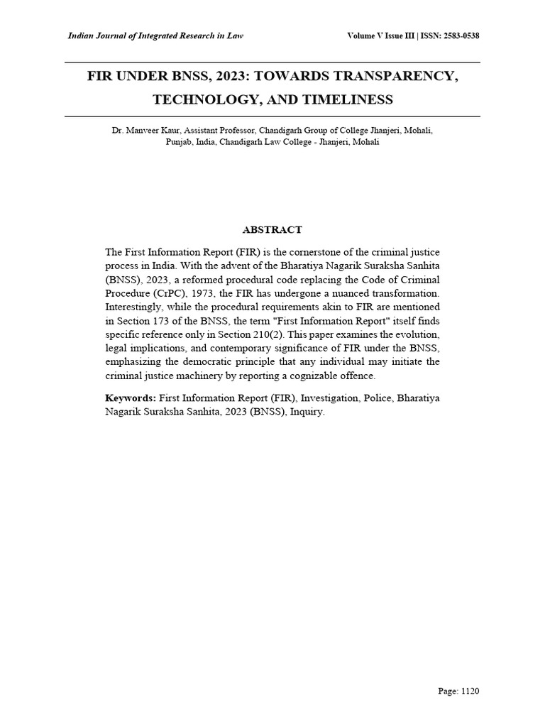 FIR Under BNSS 2023: Legal Insights | PDF | Legal Procedure | Criminal Law