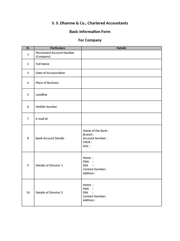4. Basic Information Form - Company | PDF