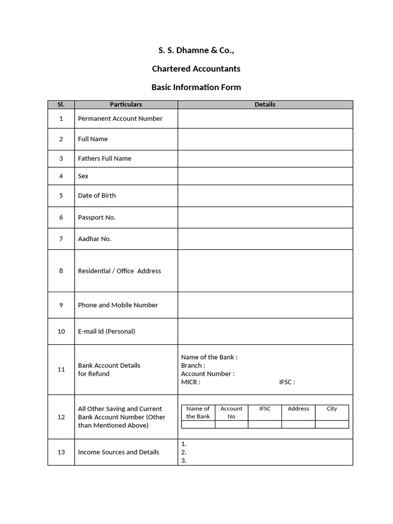 Basic Information Form - Individual | PDF