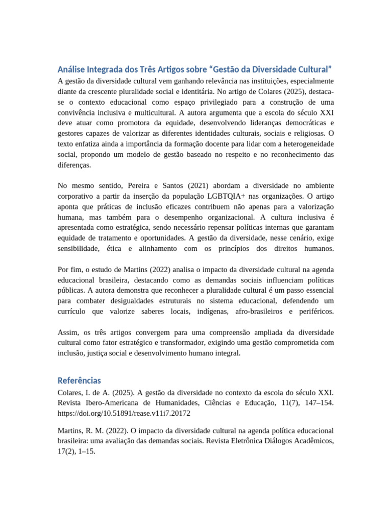 Analise Gestao Diversidade Cultural APA | PDF | Sociologia | Exclusão ...