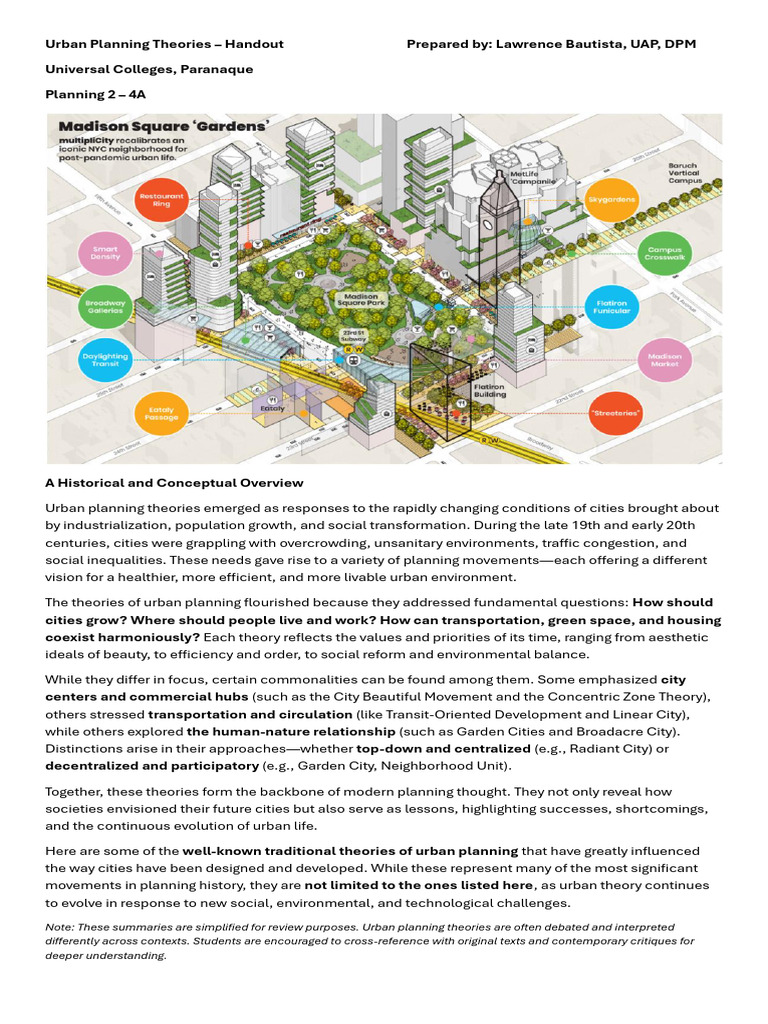 Overview of Urban Planning Theories | PDF | Urban Sprawl | Urban Planning