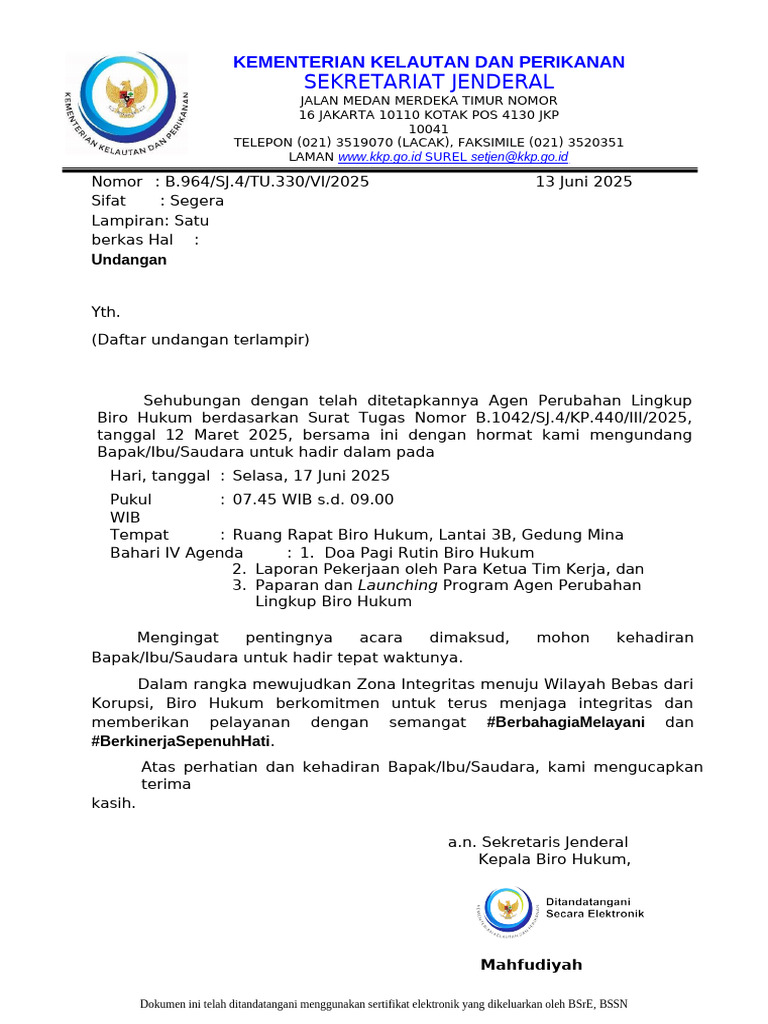 Undangan Launching Agen Perubahan 2025 | PDF