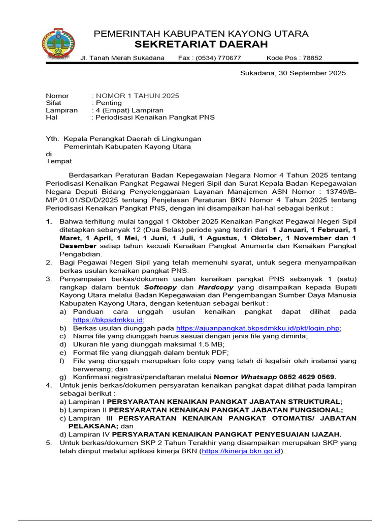 Surat Edaran Periodisasi Kenaikan Pangkat PNS TERBARU(1) | PDF