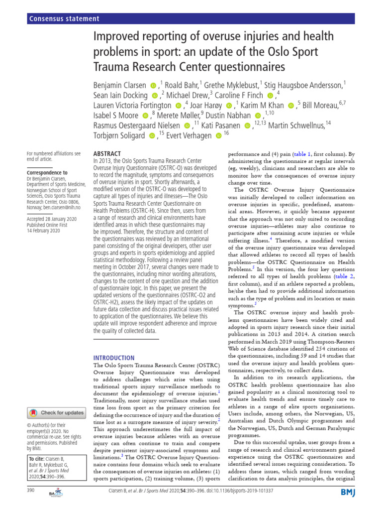 Updated OSTRC Injury Questionnaires | PDF | Risk | Questionnaire