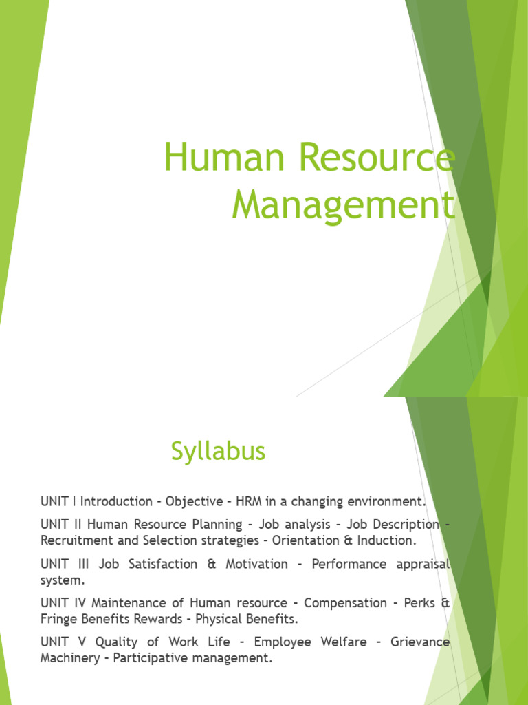 Human Resource Management Syllabus Overview | PDF | Human Resource ...