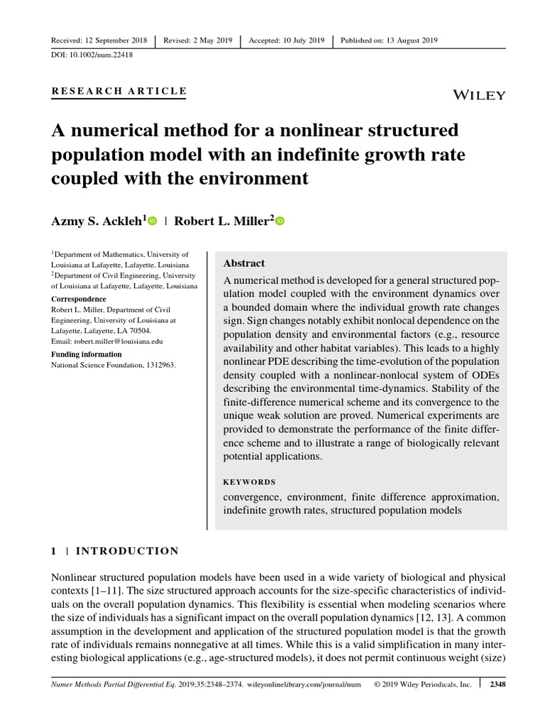 A Numerical Method For A Nonlinear Structured Population Model With An ...