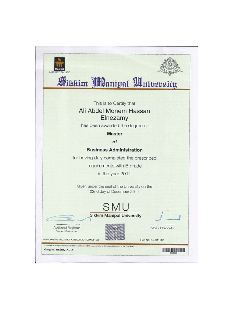 Mba Certificate | PDF