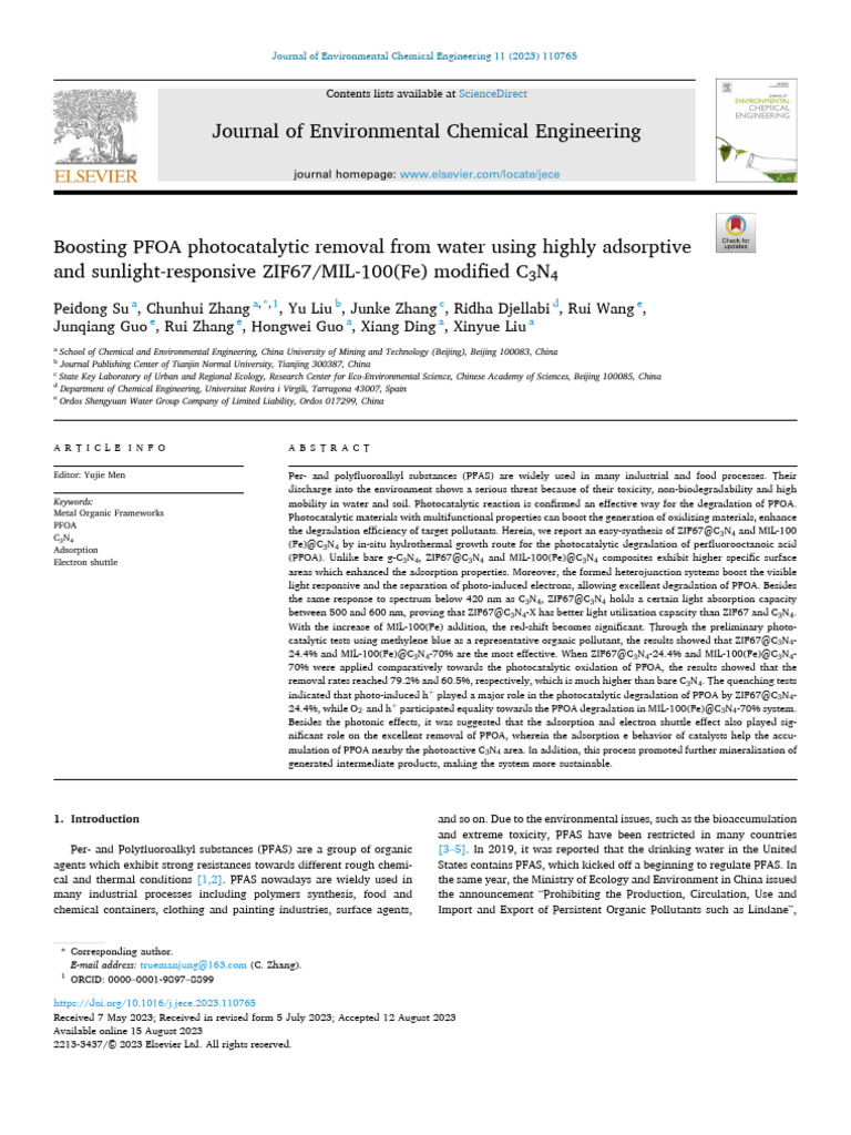 Boosting PFOA Photocatalytic Removal From Water Using Highly Adsorptive ...