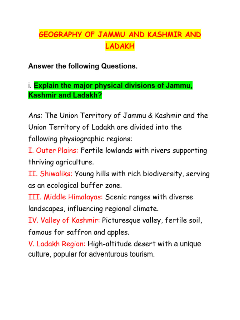 Geography of Jammu & Kashmir and Ladakh | PDF | Kashmir | River