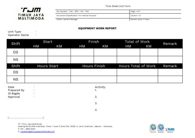 TJM - OPS - 110 - F04 Time Sheet Unit Form | PDF
