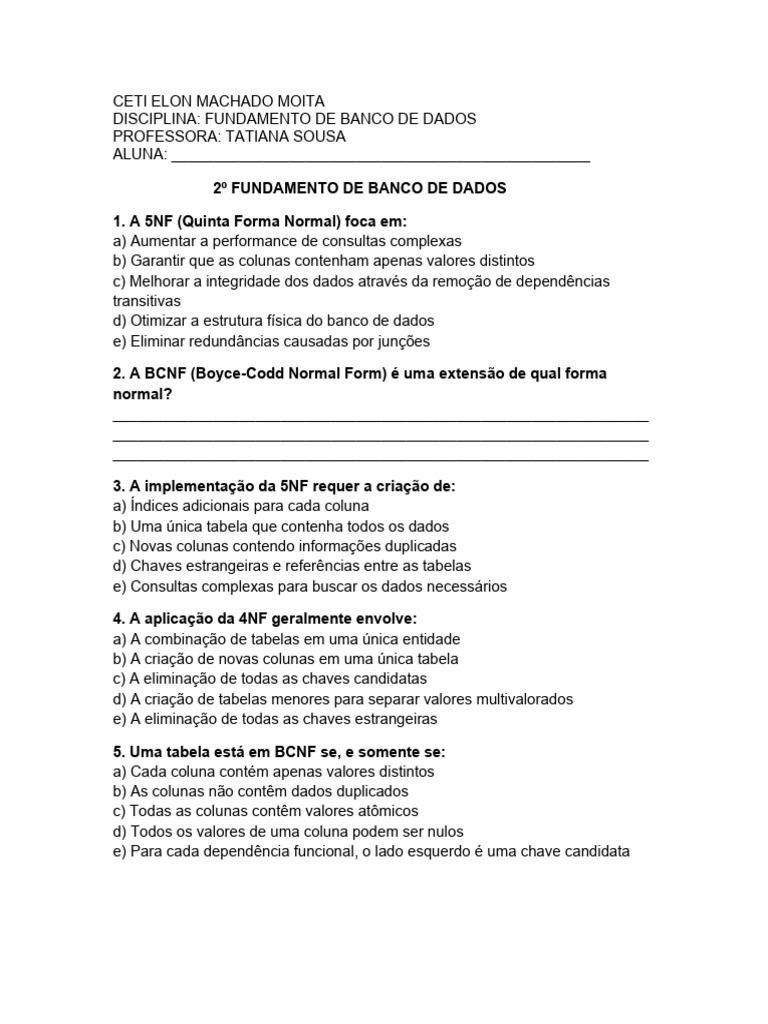 Implementação da 4NF e 5NF em BD | PDF | Tabela (banco de dados ...