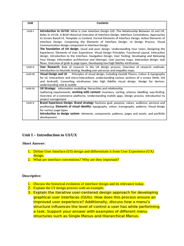 Question Bank of UI UX Design | PDF | Usability | User Interface Design