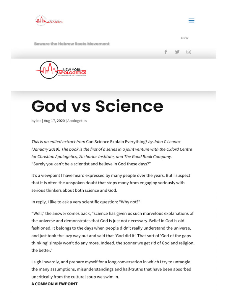 God Vs Science - New York Apologetics | PDF | Galileo Galilei | Atheism