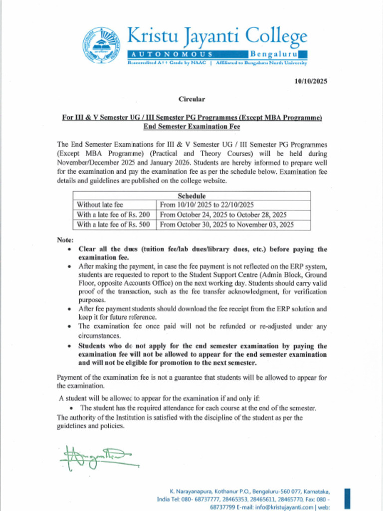 Circular - End Semester Examination Fee - 2 | PDF