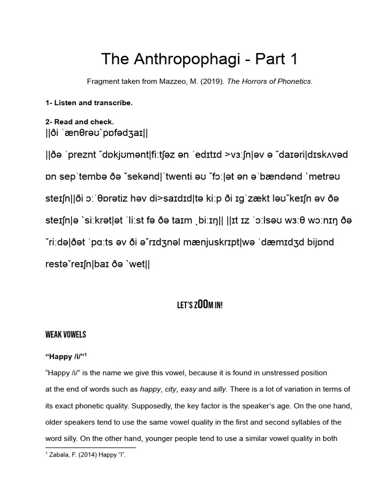 The Anthropophagi Part 1 | PDF | Vowel | Stress (Linguistics)