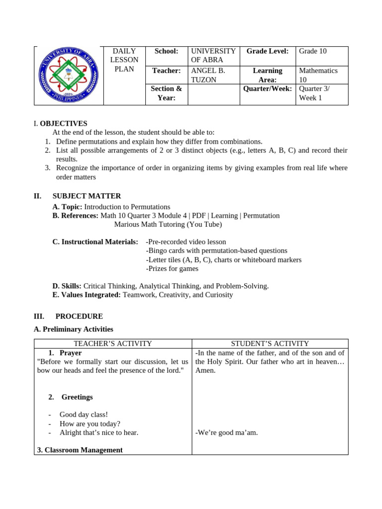 DLP Permutation Week 1 Day 1 | PDF | Permutation
