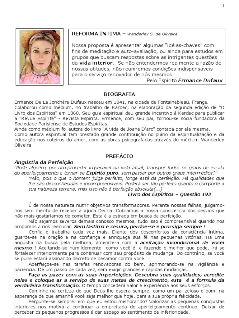 Ermance Dufaux - RESUMO - Reforma Intima | PDF | Dor | Espiritismo Ermance Dufaux - RESUMO - Reforma Intima | PDF | Dor | Espiritismo