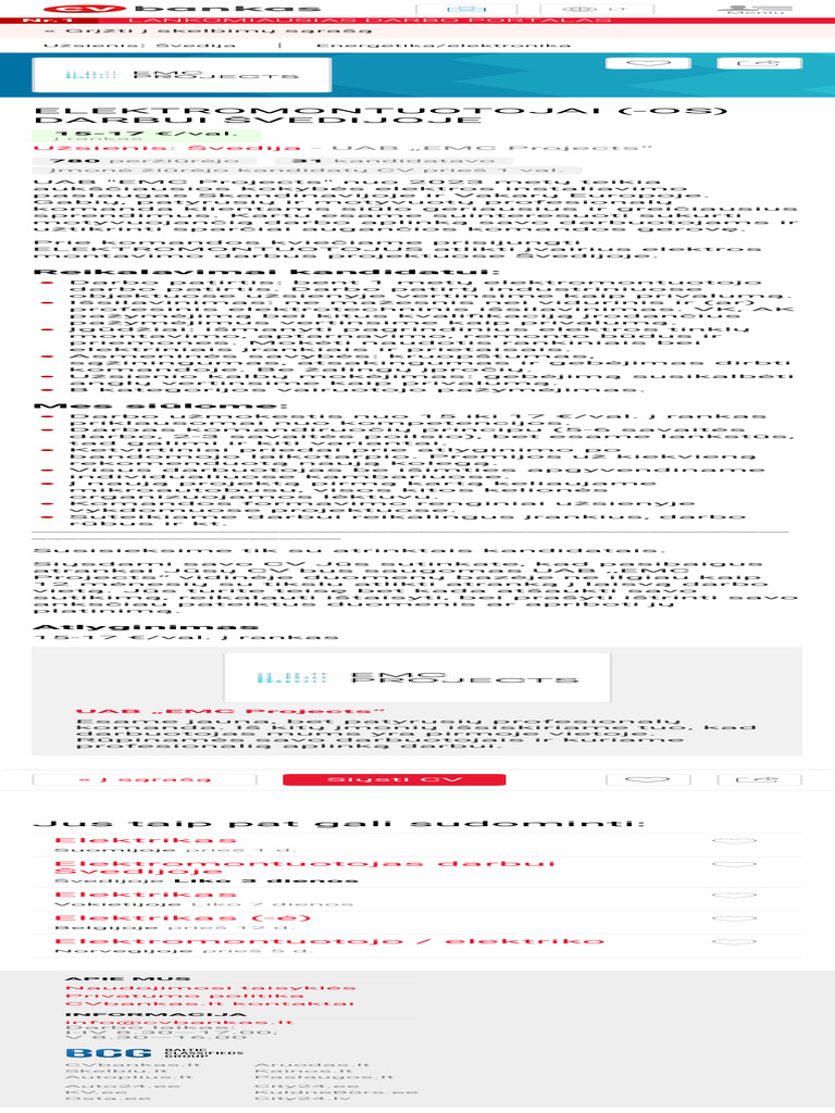 EMC Projects Darbo Skelbimas | PDF