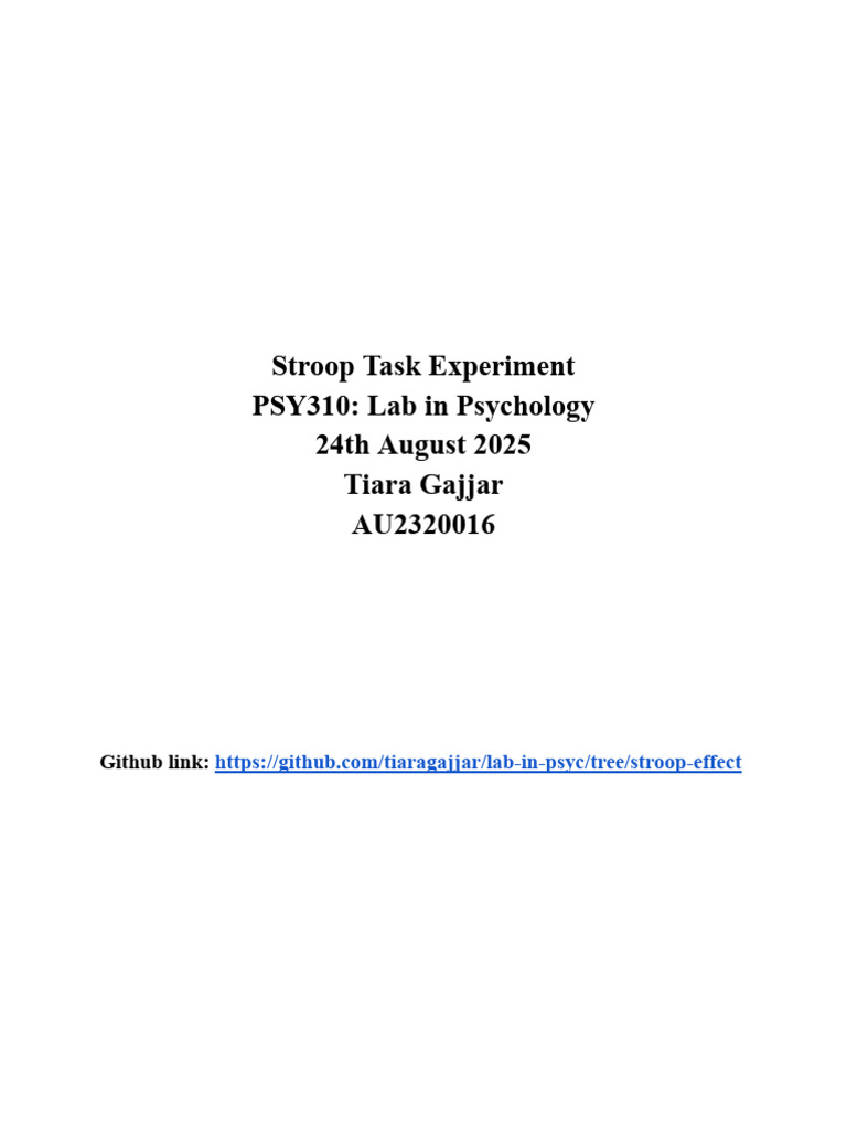 Lab Report (0) - Stroop Effect | PDF | Neuropsychology | Neuroscience
