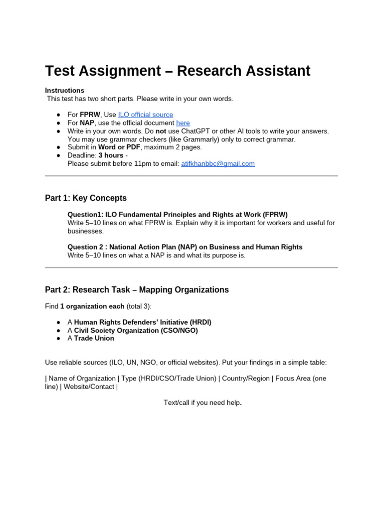 Test Assignment - Research Assistant | PDF