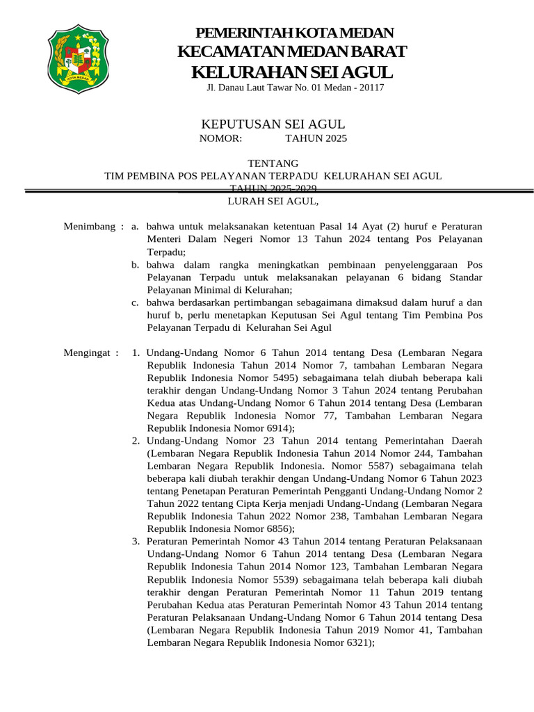 SK Tim Pembina Posyandu Sei Agul 2025 | PDF