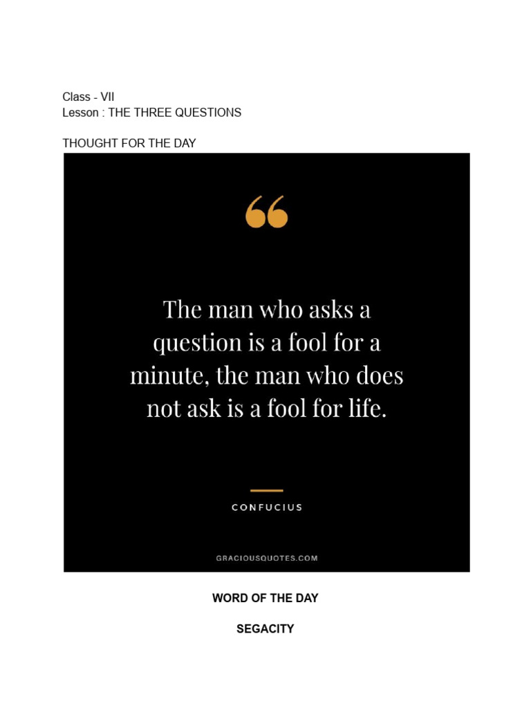 Leo Tolstoy's "The Three Questions" Summary | PDF | Leo Tolstoy