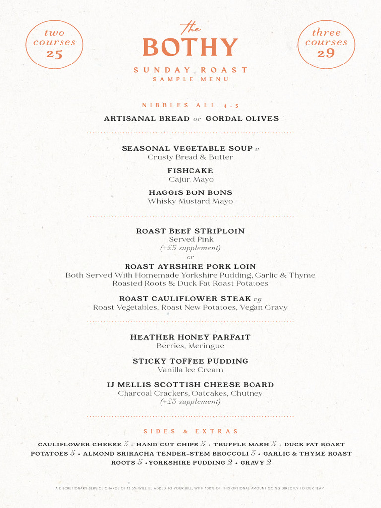 Bothy Glasgow Sunday Roast Menu | PDF | Foods | Cuisine