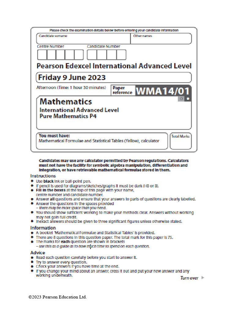 2306 WMA14 - 01 IAL Pure Mathematics P4 Summer 2023 (Word) .Docx JUN 23 ...