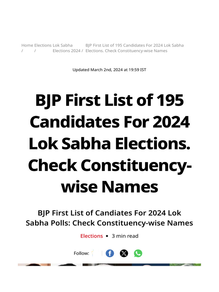 BJP First List of 195 Candidates For 2024 Lok Sabha Elections. Check ...