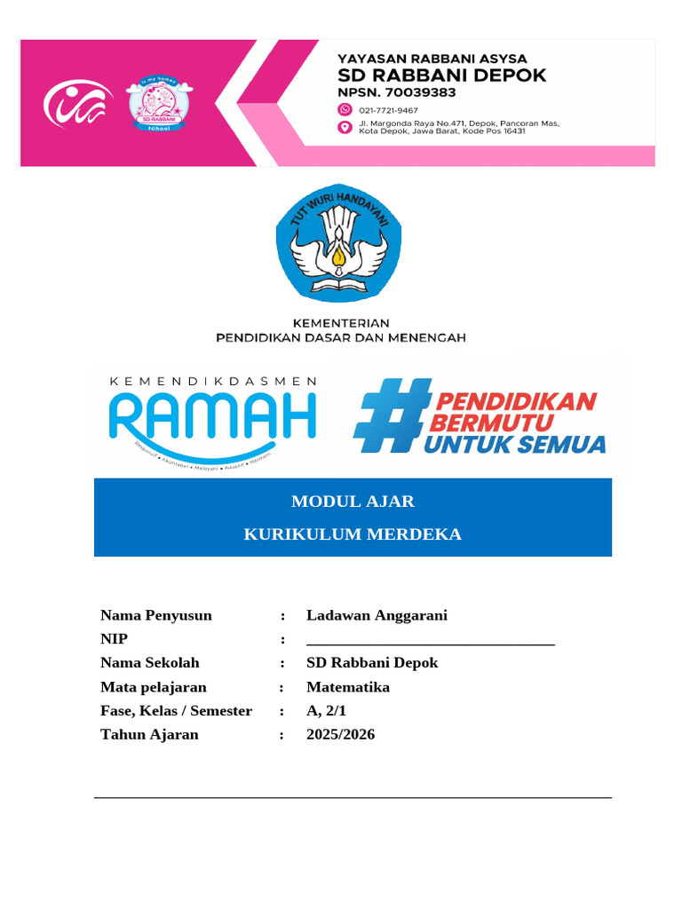 RPP Modul Ajar Matematika Deep Learning Bab 2 2526 Kelas 2 | PDF