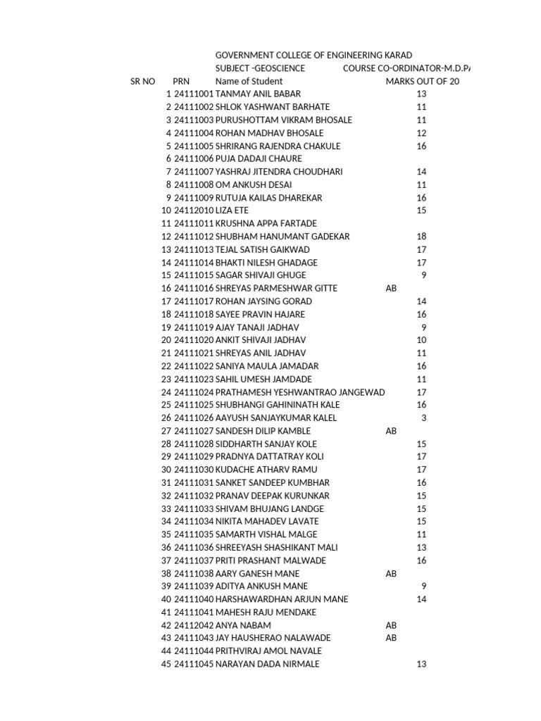 Sy Geoscience Marks | PDF