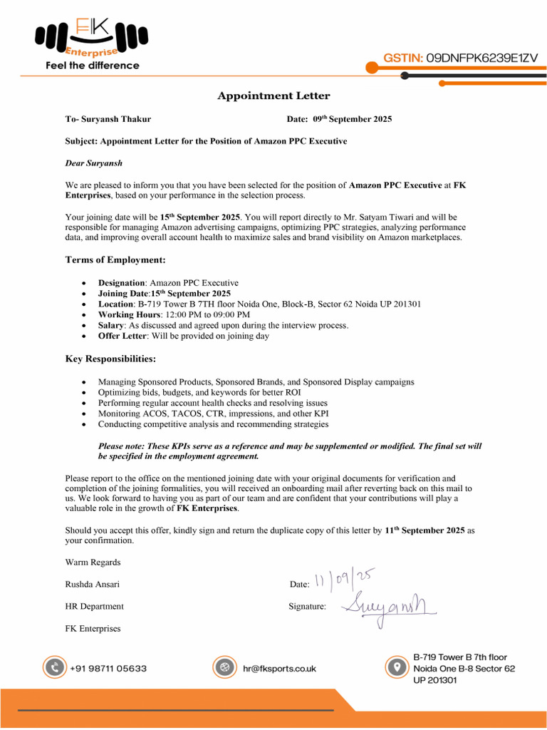 Suryansh.T Appointmtnt Letter SIGNED | PDF