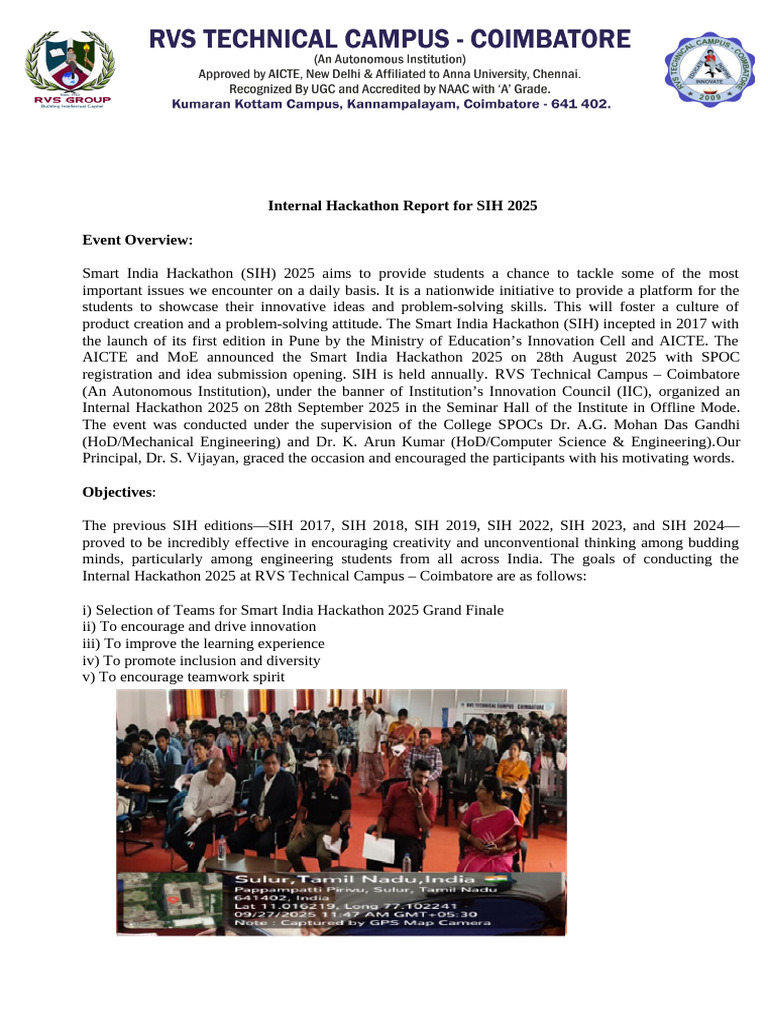 Internal Hackathon SIH 2025 Report | PDF