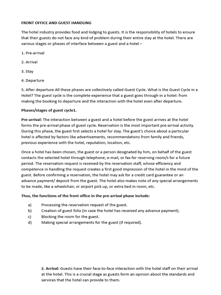 Pre-Arrival Procedures in Hotel Front Office | PDF | Mail | Hotel