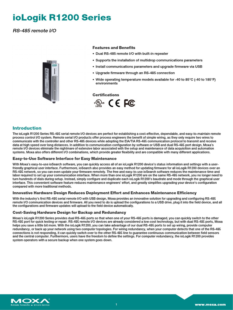 Moxa Iologik r1200 Series Datasheet v1.1 | PDF | Usb | Relay