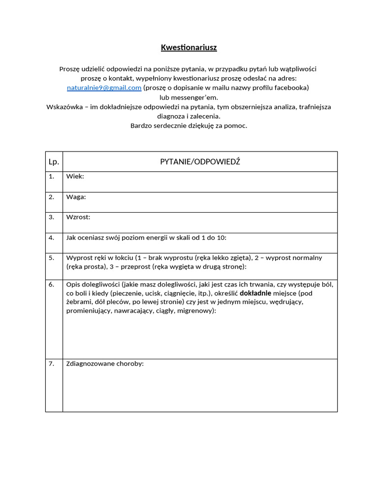 Kwestionariusz | PDF