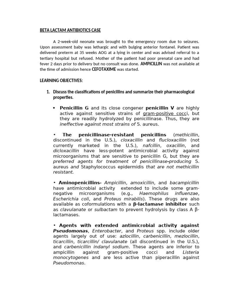 Beta Lactam Antibiotics Overview | PDF | Beta Lactamase | Penicillin