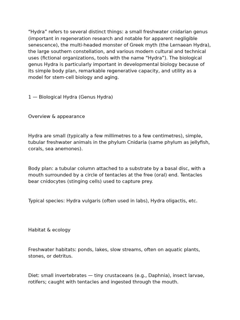 Hydra: Biology, Myth, and Culture | PDF | Regeneration (Biology ...