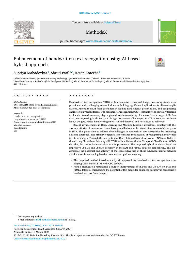 AI Hybrid Method for Handwritten Recognition | PDF | Image Segmentation ...