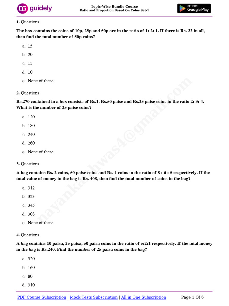 Ratio and Proportion Coin Problems | PDF | Rupee | Chess