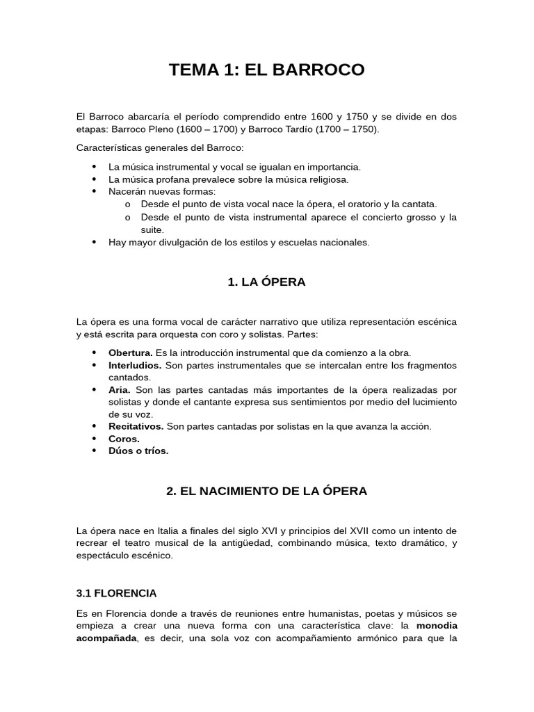 Tema 1. El Barroco | PDF | Musica barroca | Ópera