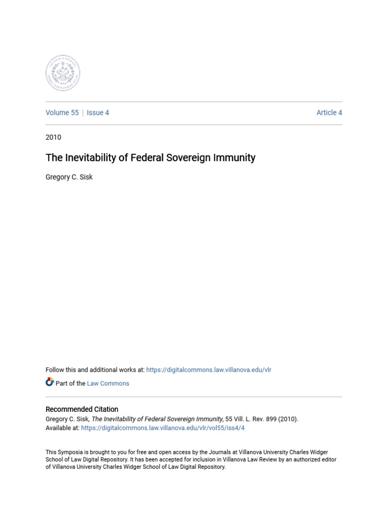 The Inevitability of Federal Sovereign Immunity | PDF | Sovereign ...