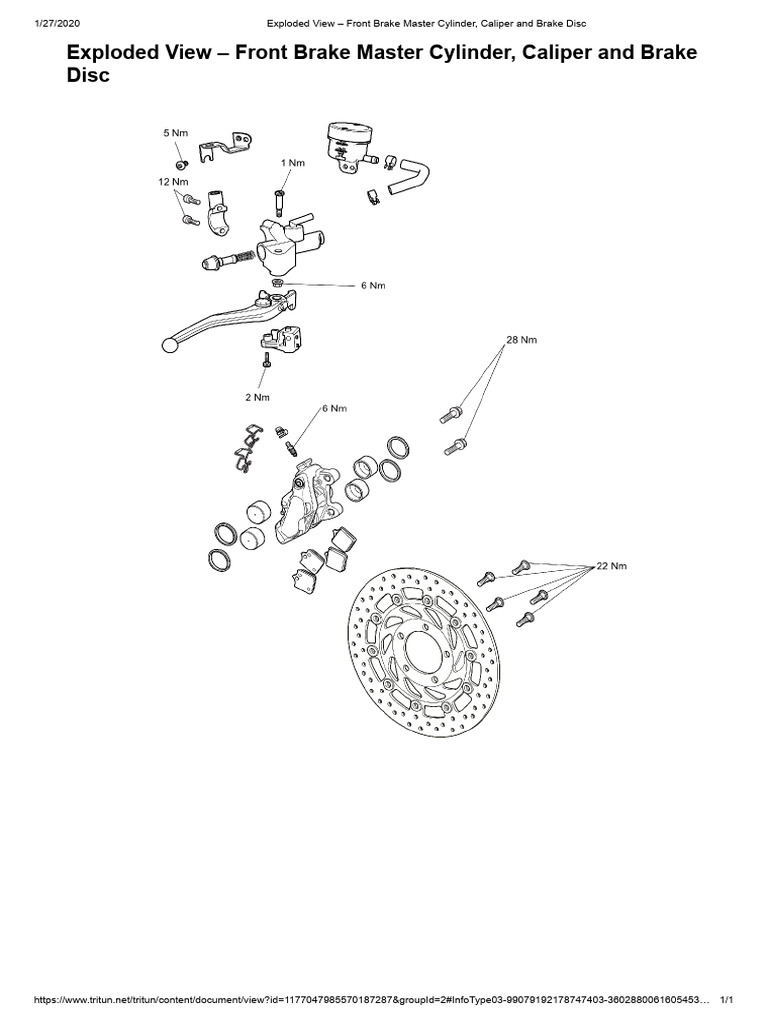 Exploded View - Front Brake Master Cylinder, Caliper and Brake Disc | PDF