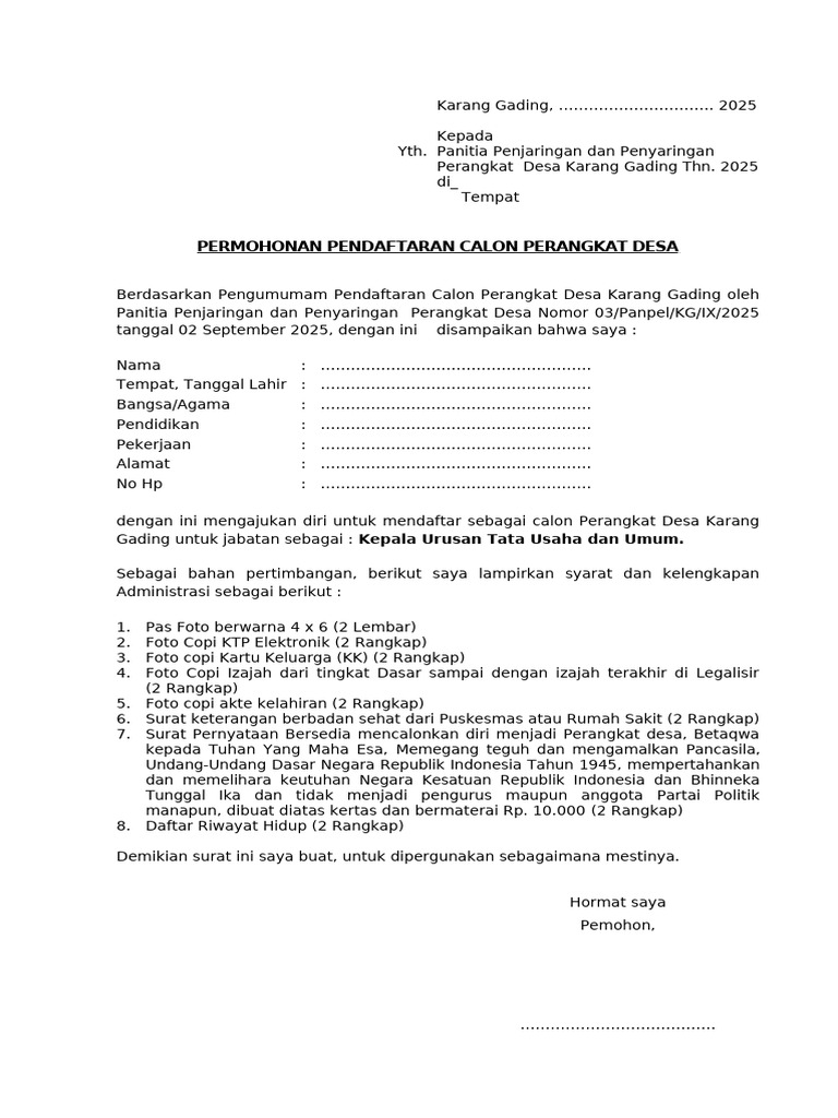 Pendaftaran Calon Perangkat Desa 2025 | PDF