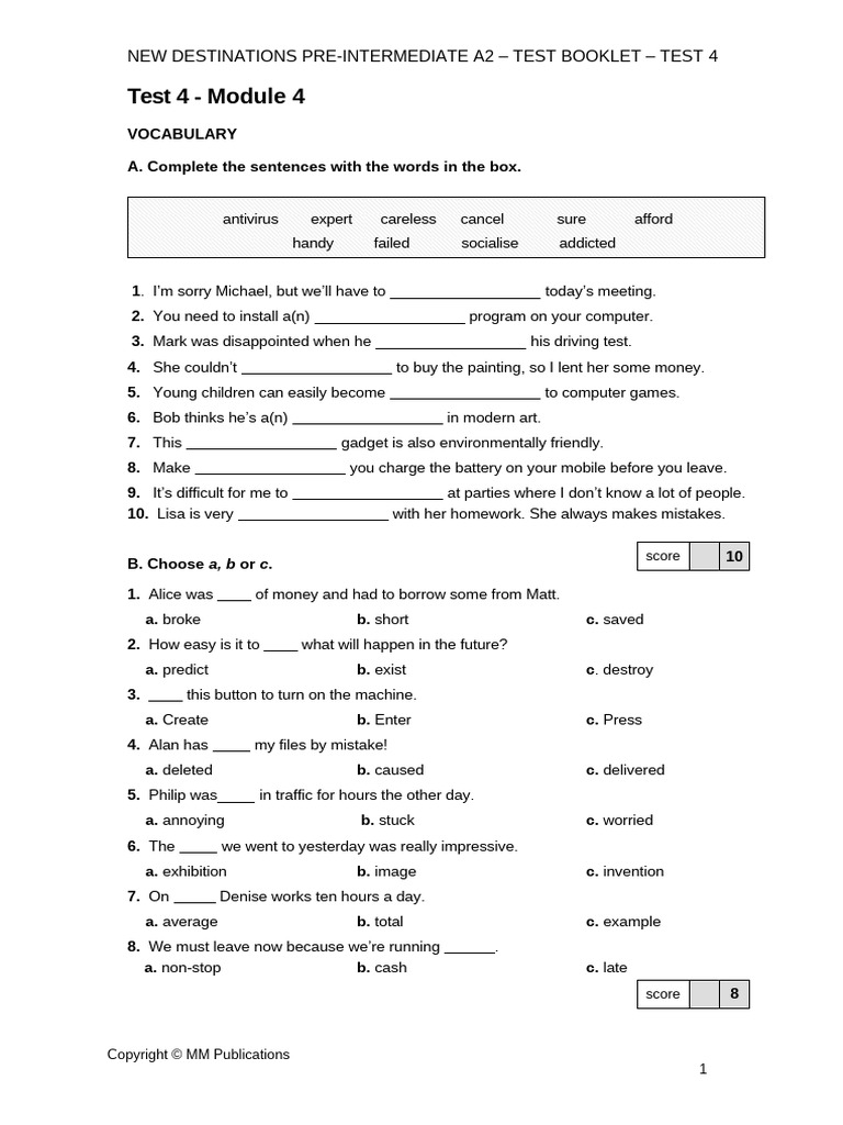 Pre-Intermediate A2 Test Booklet 4 | PDF