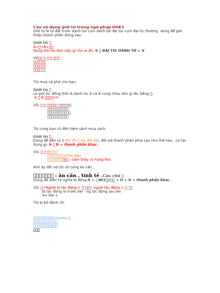Câu S D NG Gi I T Trong NG Pháp HSK3 | PDF
