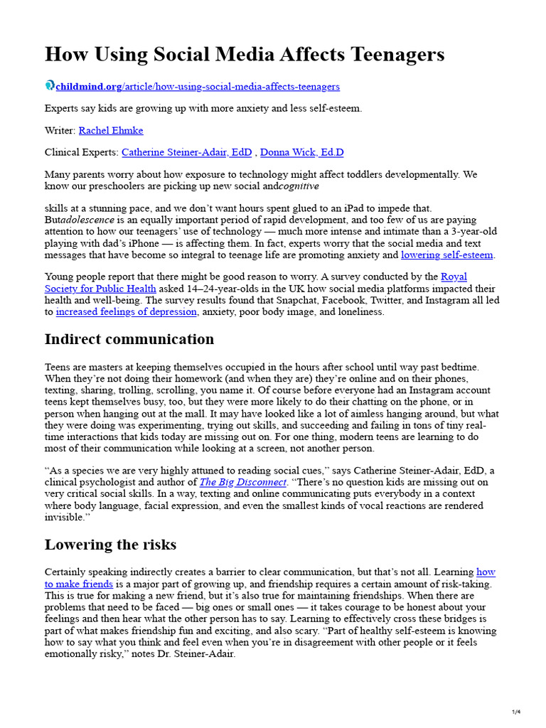 Impact of Social Media on Teen Mental Health | PDF | Adolescence ...