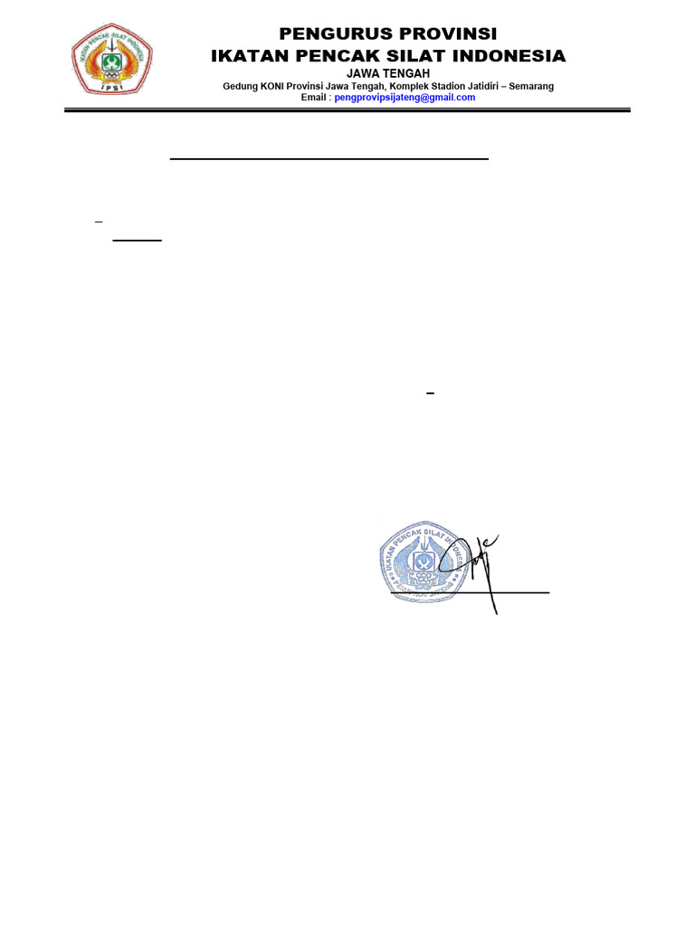 S Pemberitahuan BK PORPROV Pencak Silat Jawa Tengah 2025 GB | PDF